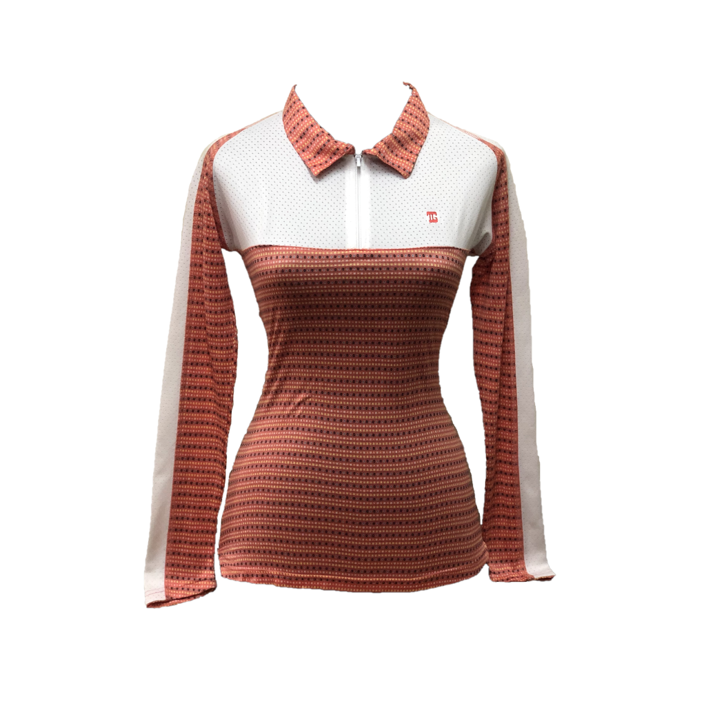 LT-093D || Ladies Top Long Sleeve Burnt Orange with Dark Blue & Grey ...