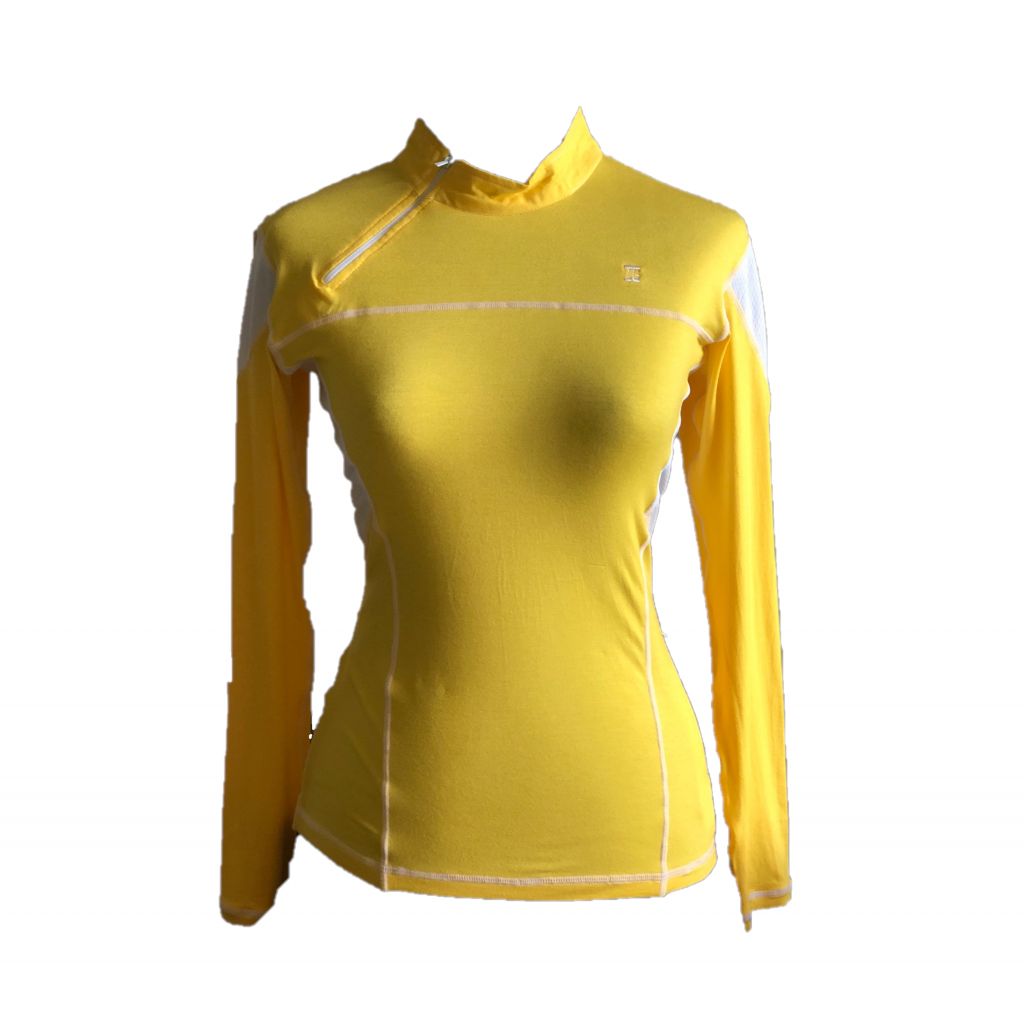 LT-071C || Ladies Top Yellow Angle Zip Round Neck - Tori Golf
