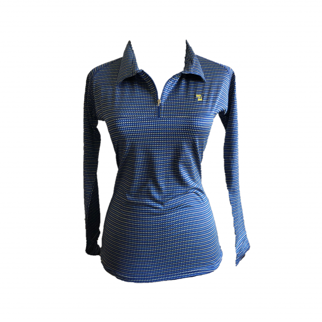 LT-095 || Ladies Top Long Sleeve Mid Blue With Blue and Yellow Hounds ...