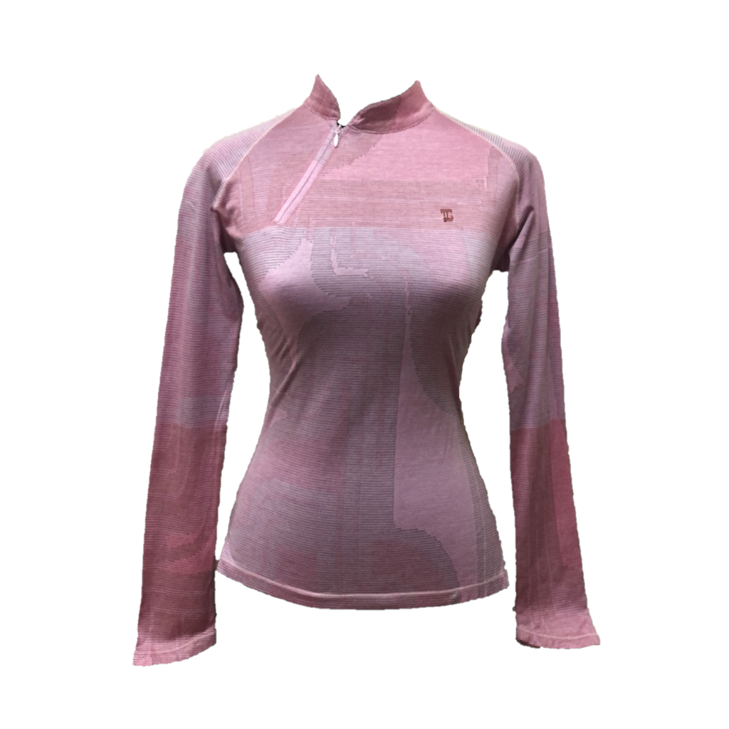 LT-069K || Ladies Top Pink with Fine Brown Horizontal Stripes Angle Zip ...