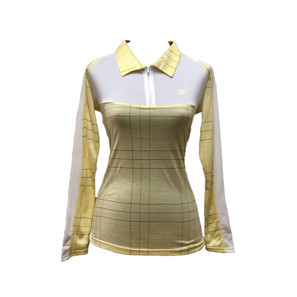 LT-093B || Ladies Top Long Sleeve Pale Lemon with Fine Dark Blue ...