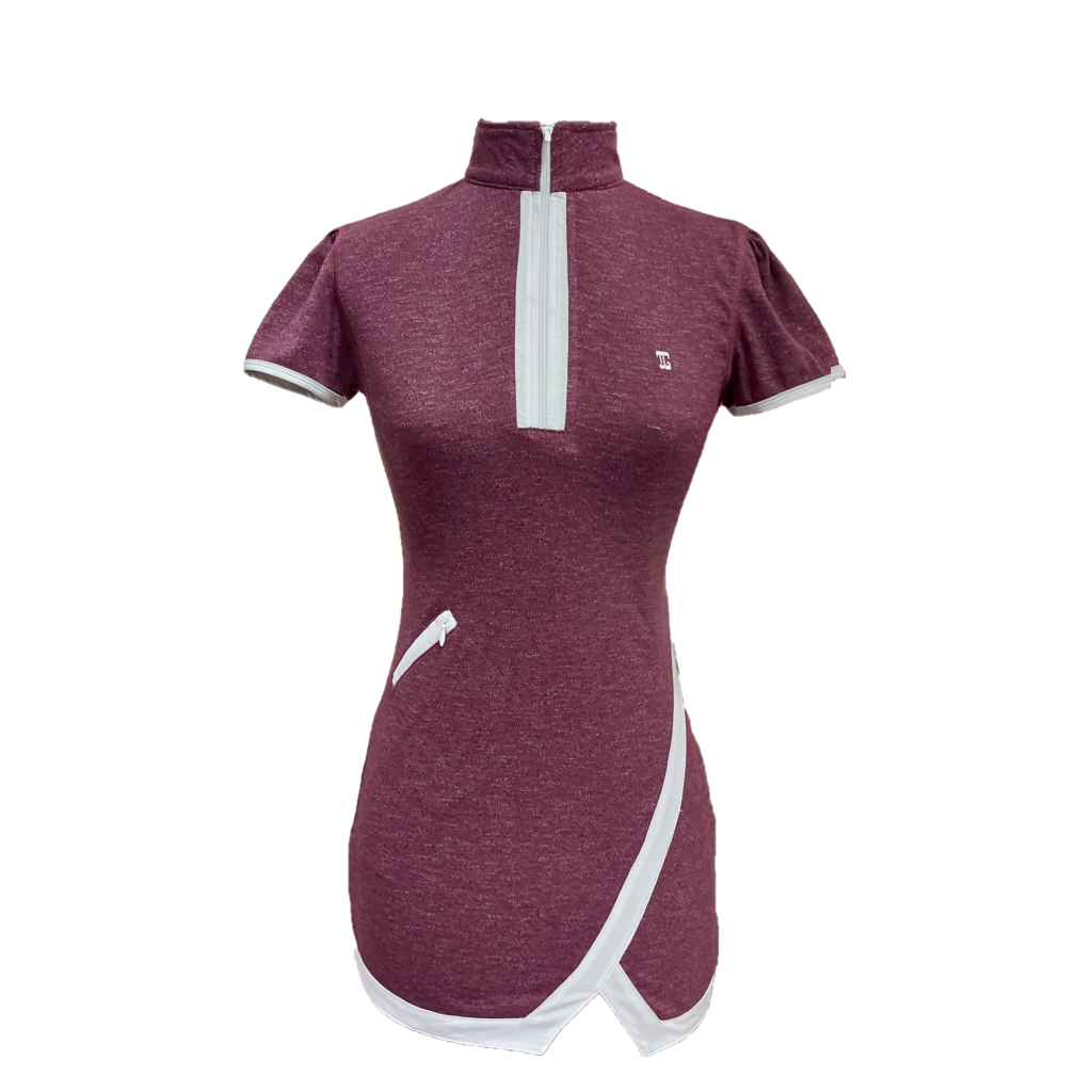 GD-024 || Golf Dress Maroon with White Trim Lapel Zip Fastening and ...
