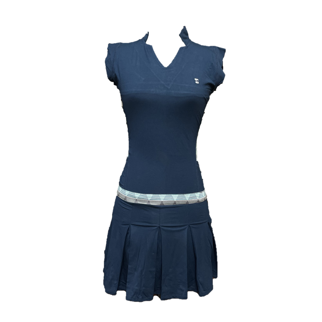 GD-026A || Golf Dress Navy, Open V Neck Mandarin Collar Pleated Swing ...
