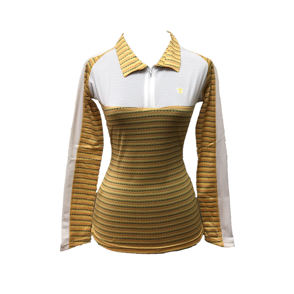 LT-094C || Ladies Top Long Sleeve Yellow and Dark Blue & Red Horizontal ...