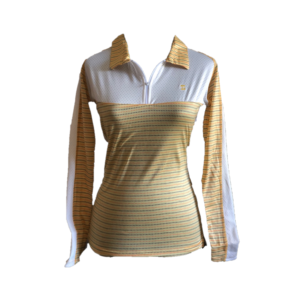 LT-093A || Ladies Top Long Sleeve Mustard with Dark Blue & Orange ...