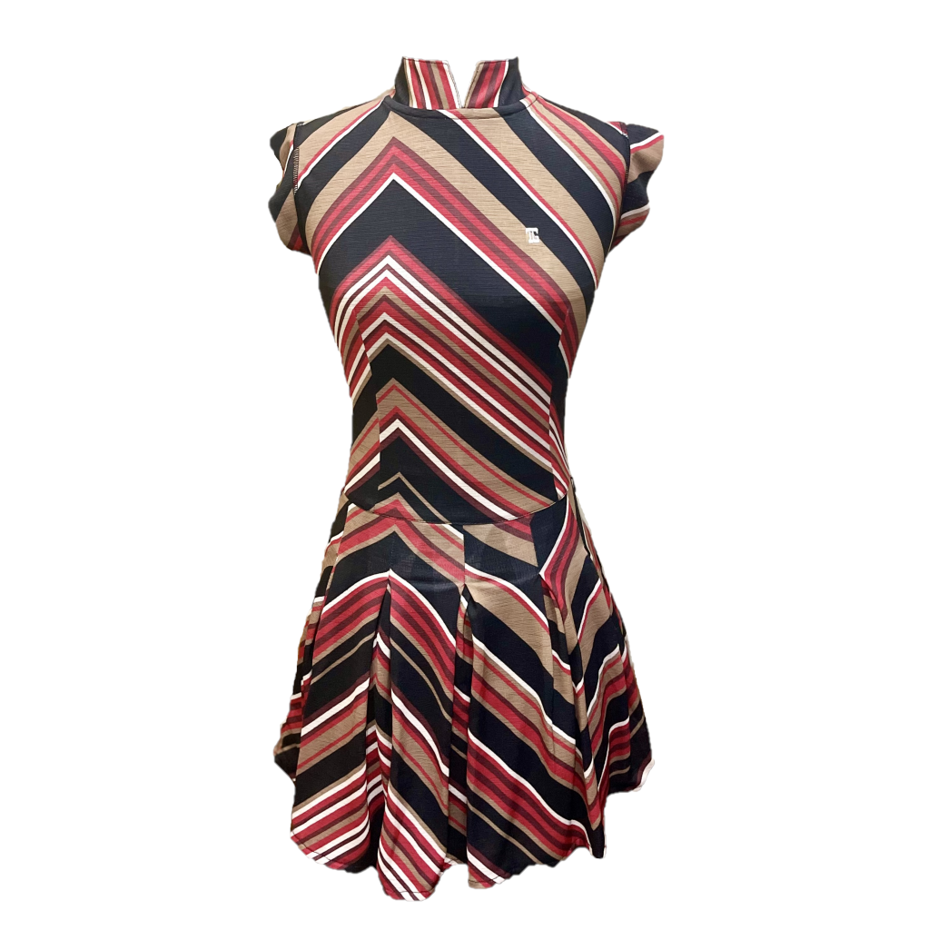 GD-028E || Golf Dress Red, Cream, Black and White Geometric Pattern ...