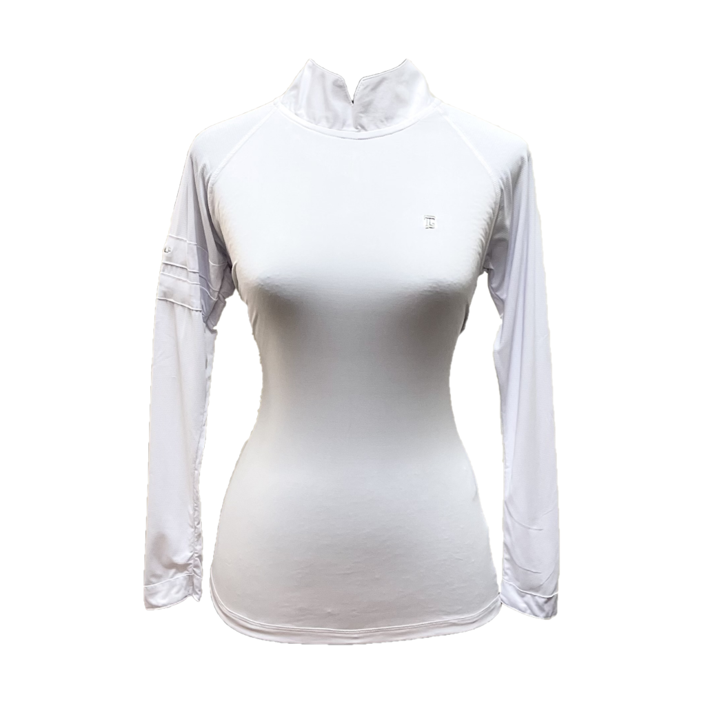 LT-123 || Ladies Top Plain White Long Sleeve with Mandarin Neck Exposed ...