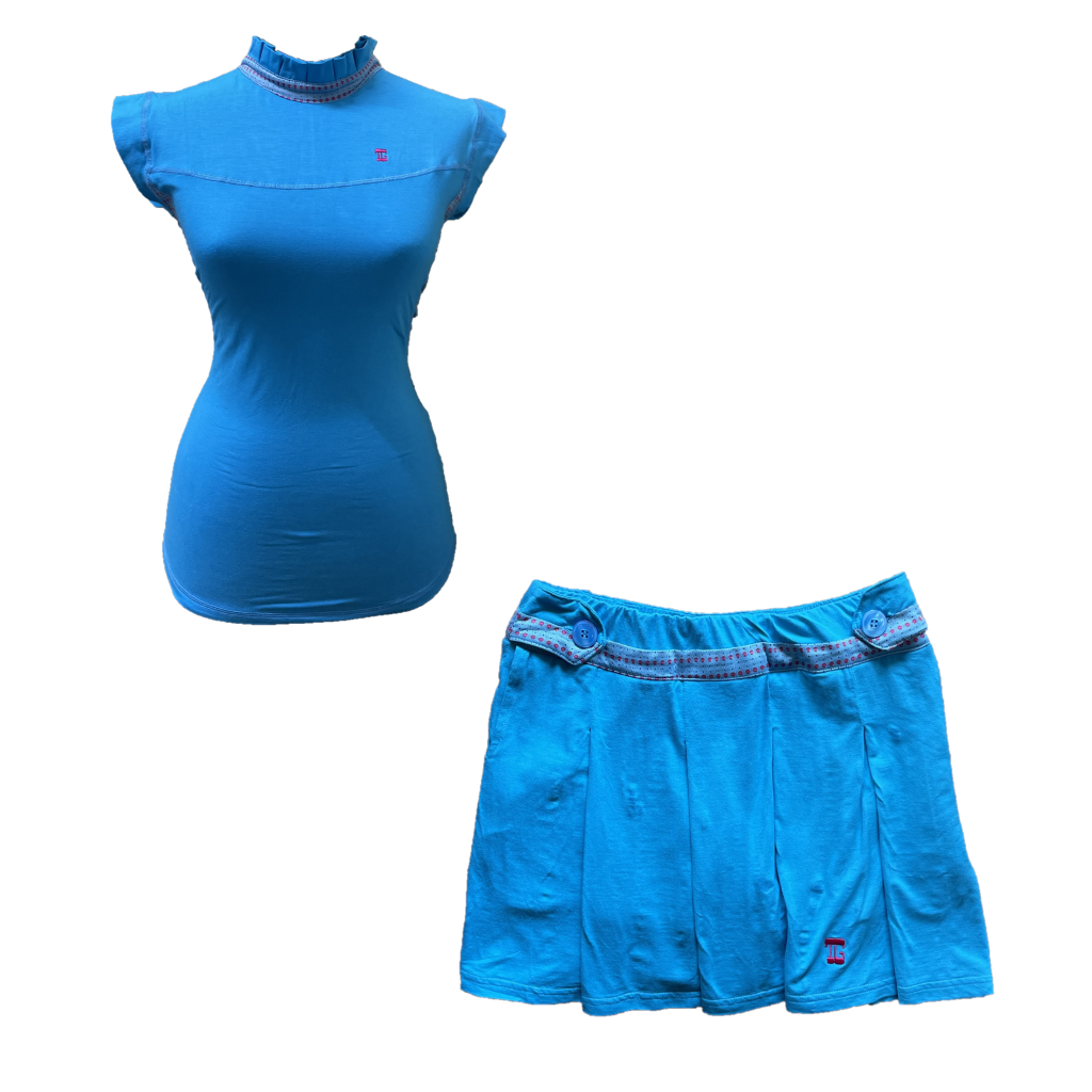 LGS-019A || Golf Set (Top & Skirt) Turquoise with Blue and Pink Dotted ...