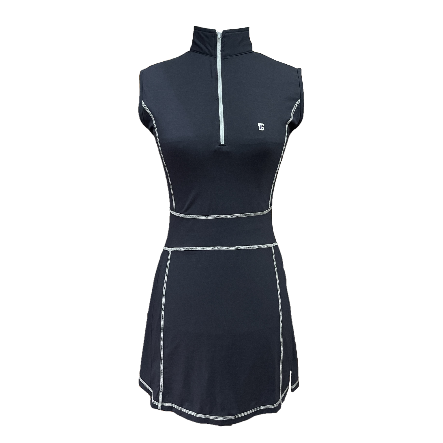 GD-035 || Golf Dress Black Sleeveless, with Zipper Mock Polo Neck with ...